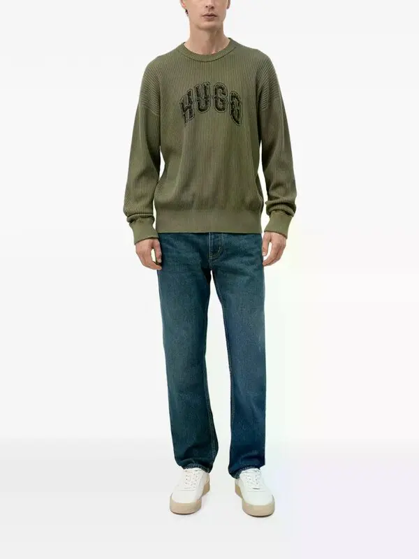 Hugo Oversized-fit Sweater In Ribbed Cotton With Varsity Logo