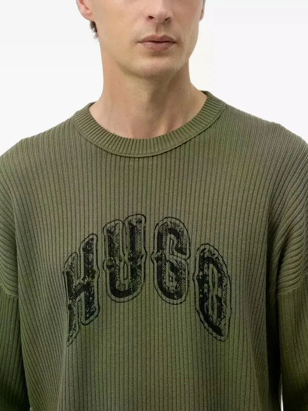 Hugo Oversized-fit Sweater In Ribbed Cotton With Varsity Logo