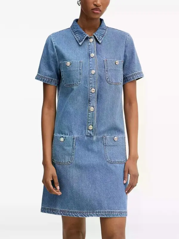 MORGAN Button-up Short-sleeve Denim Mini Dress