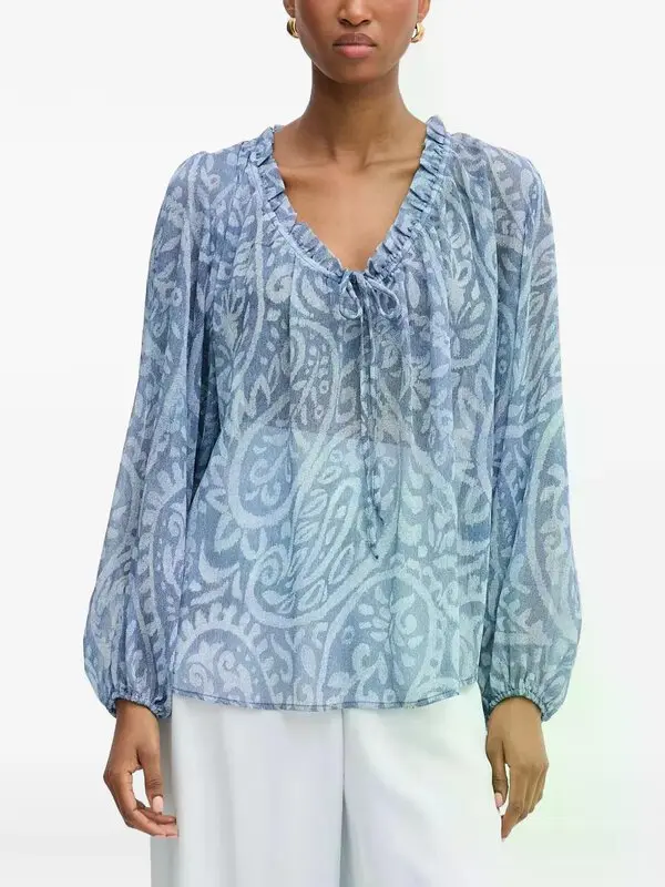MORGAN Paisley-print Ruffled Blouse - Blue