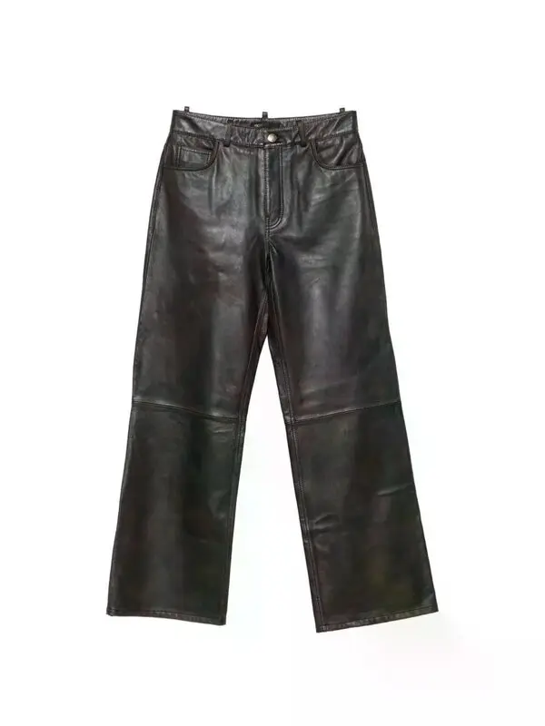Maje Leather Straight-leg Trousers - Brown