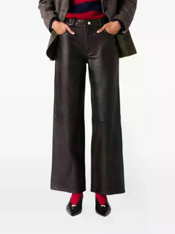 Maje Leather Straight-leg Trousers - Brown