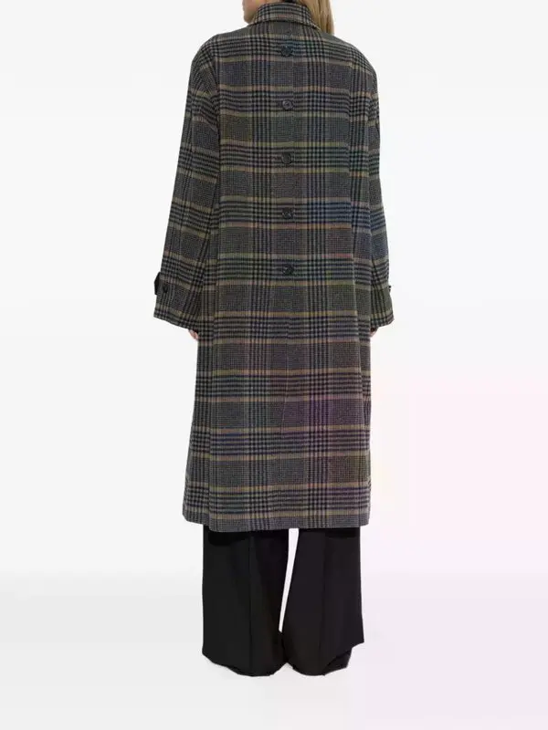 Paul Smith Navy And Check Brushed Wool Coat With Back-buttons