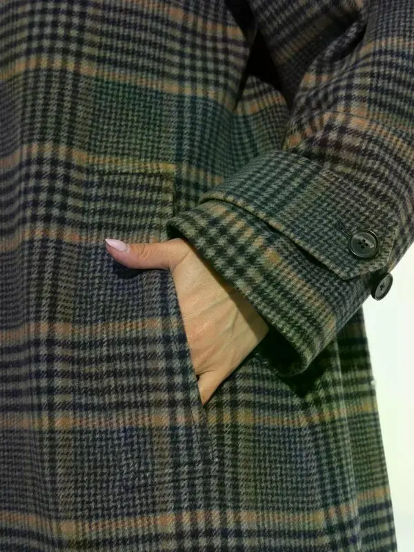 Paul Smith Navy And Check Brushed Wool Coat With Back-buttons