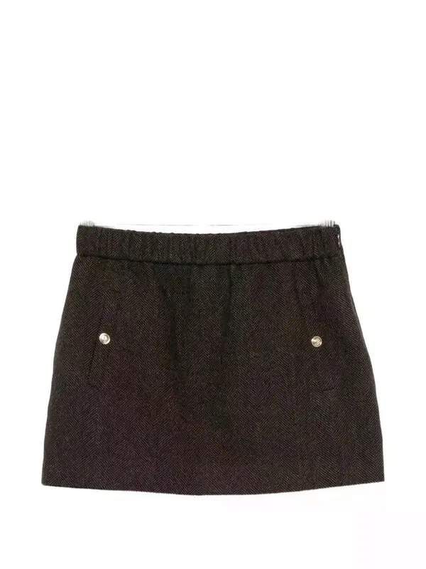 Maje Herringbone-pattern Button-detail Mini Skirt - Brown