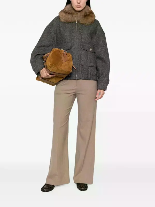 Maje Herringbone Faux-fur Collar Jacket - Grey