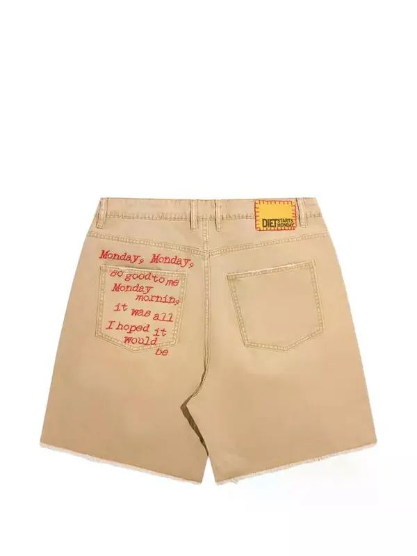 DIET STARTS MONDAY Monday Embroidered Distressed Denim Shorts