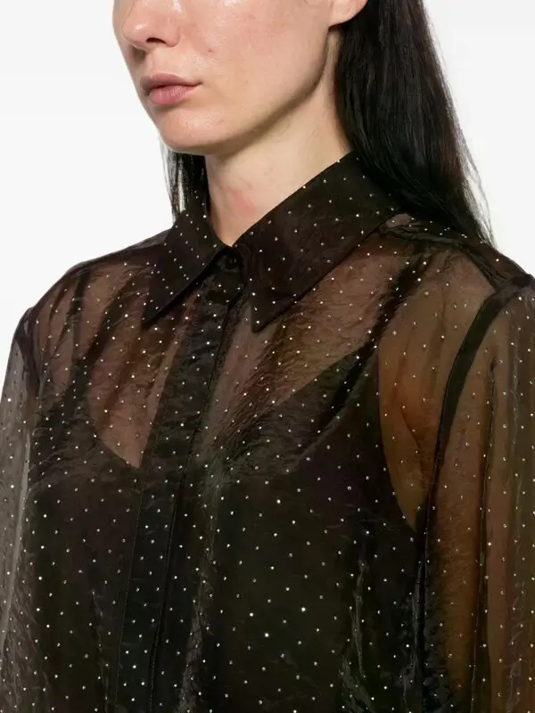 Maje Rhinestone-embellished Sheer Shirt