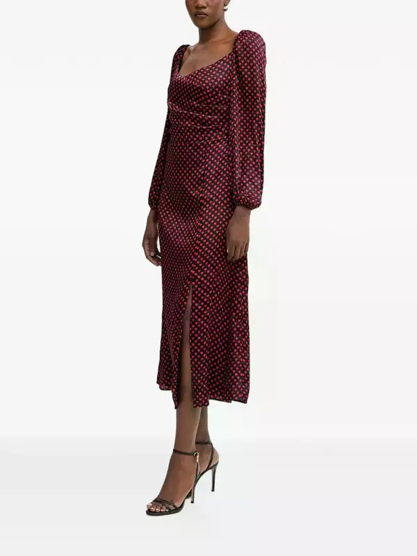 MORGAN Heart Print Ruched Midi Dress