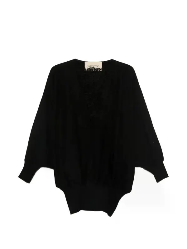 Valentino Garavani Lace-panelled Drop-shoulder Sweatshirt - Black
