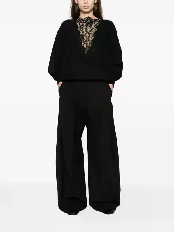 Valentino Garavani Lace-panelled Drop-shoulder Sweatshirt - Black
