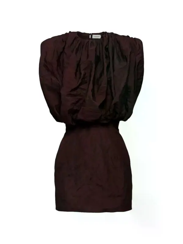 Magda Butrym Gathered Voluminous Mini Dress - Brown
