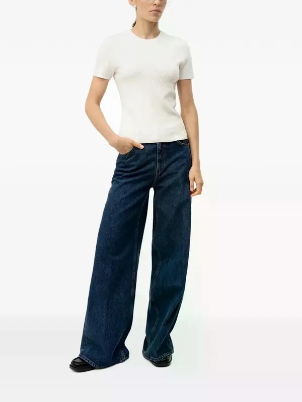 Hugo Ribbed Short-sleeve Sweater With Silver-tone Logo Plaque
