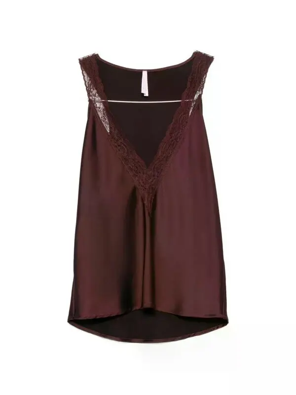 Imperial Lace-trim Satin Top - Red