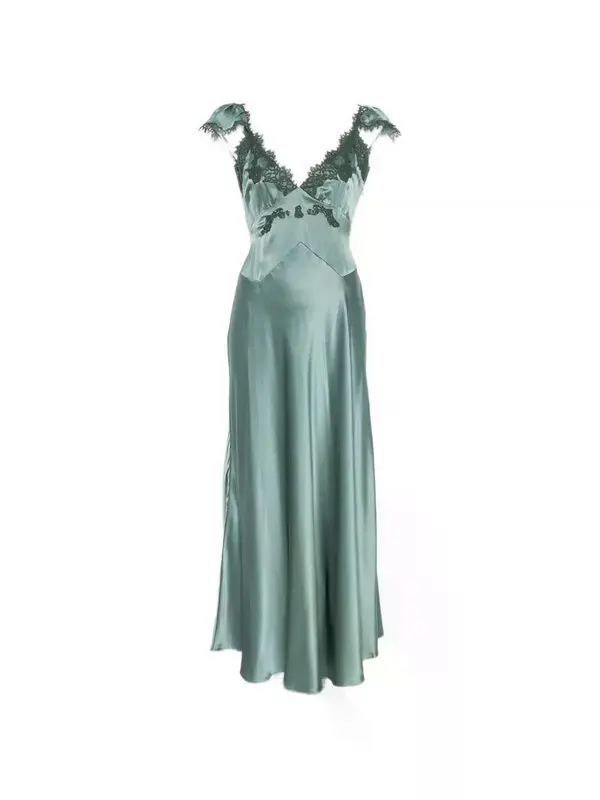 DÔEN Fiona Lace-trim Satin Midi Dress - Green
