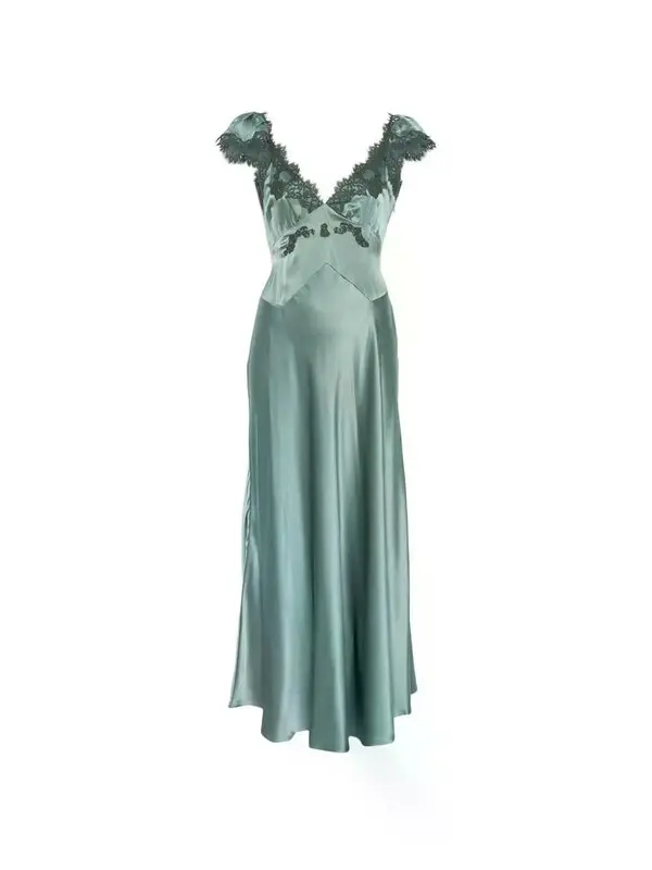 DÔEN Fiona Lace-trim Satin Midi Dress - Green