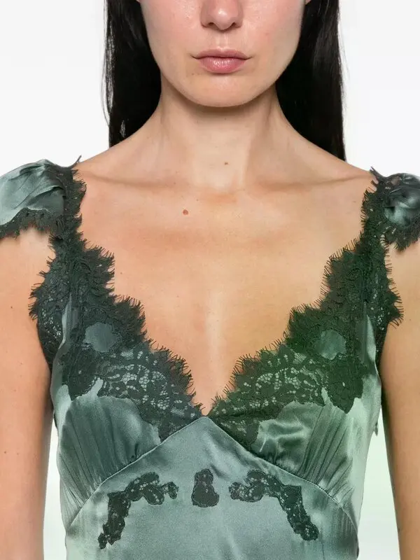 DÔEN Fiona Lace-trim Satin Midi Dress - Green