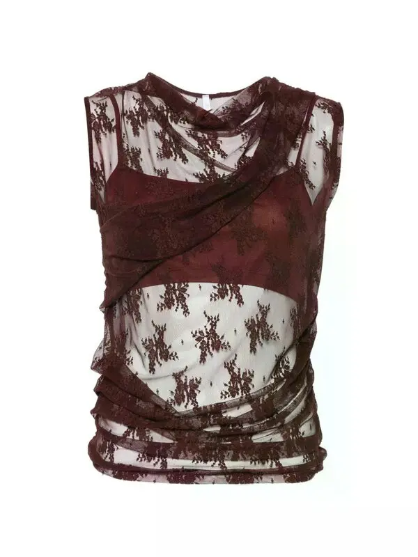 Imperial Draped Lace Top - Red