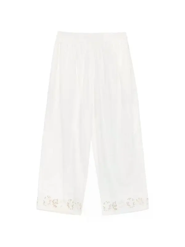 AODRESS Embroidered Hem Cropped Trousers