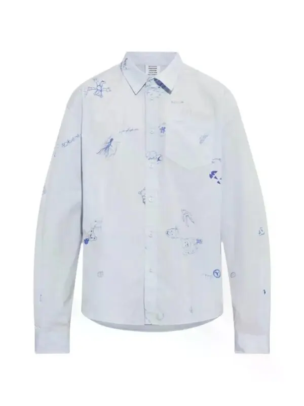 Vetements Scribble-print Chest-pocket Shirt - Blue