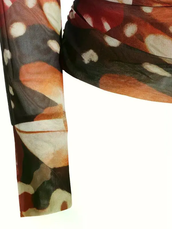 Farm Rio Graphic Print High Neck Long Sleeve Top - Orange