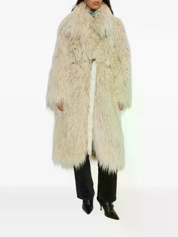 Off-White Belted Faux-fur Coat - Neutrals