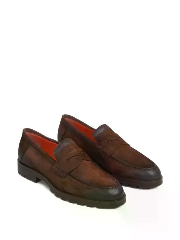Santoni Suede Penny Loafers