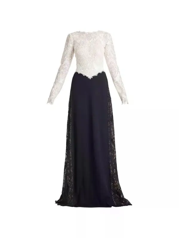 Tadashi Shoji Vianne Lace-panelled Long-sleeve Maxi Dress - Black