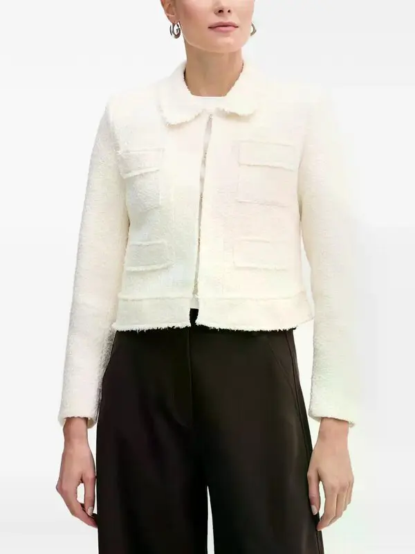MORGAN Ivory Bouclé Texture Frayed-edge Jacket