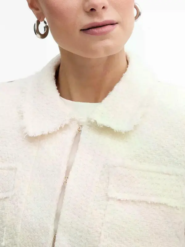 MORGAN Ivory Bouclé Texture Frayed-edge Jacket