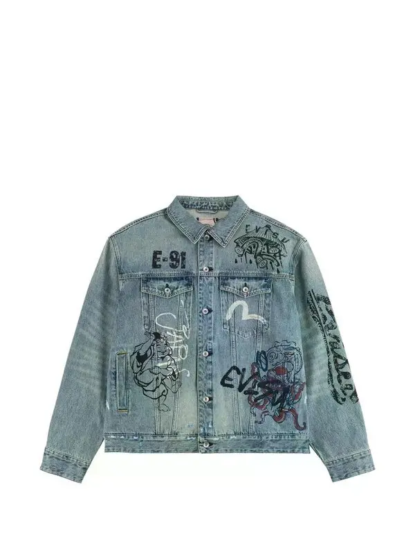 EVISU Graphic-print Denim Jacket - Blue