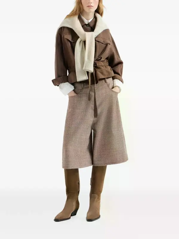 Brunello Cucinelli Monili Houndstooth Wool Shorts - Brown