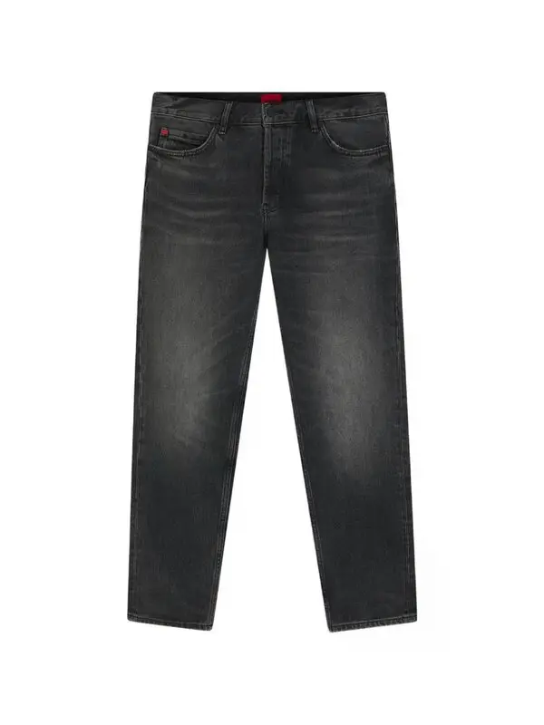 Hugo Tapered Fit Jeans In Black Stretch Denim - Grey
