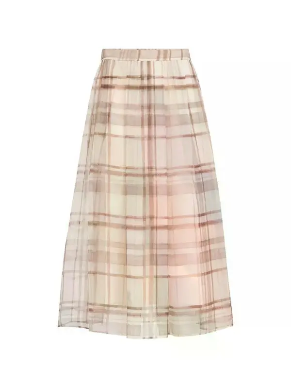 Brunello Cucinelli Macro-check Pleated Midi Skirt - Neutrals