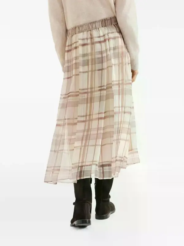 Brunello Cucinelli Macro-check Pleated Midi Skirt