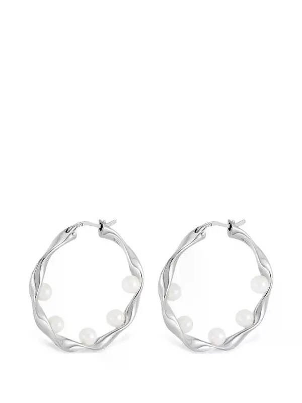 DOWER & HALL Waterfall Baroque Pearl Hoops - Silver