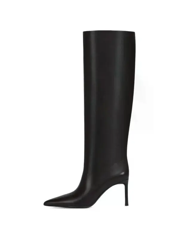 POTAMY Point-toe Leather Knee-high Boots