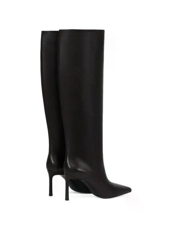 POTAMY Point-toe Leather Knee-high Boots