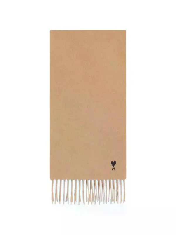 AMI Paris Beige Wool Scarf With De Coeur