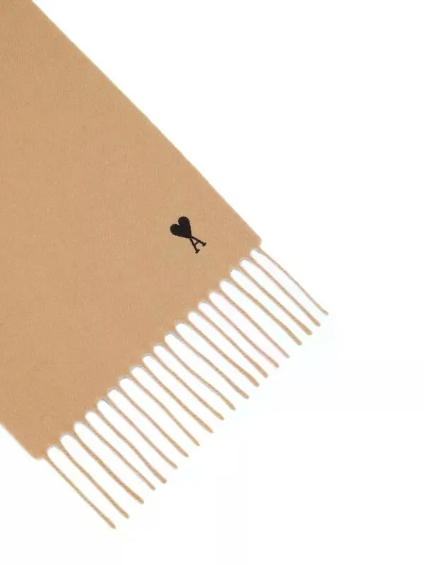 AMI Paris Beige Wool Scarf With De Coeur