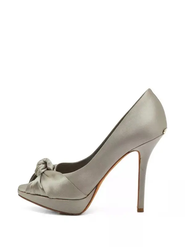 Dior Satin Knotted Peep-toe Pumps - Grey
