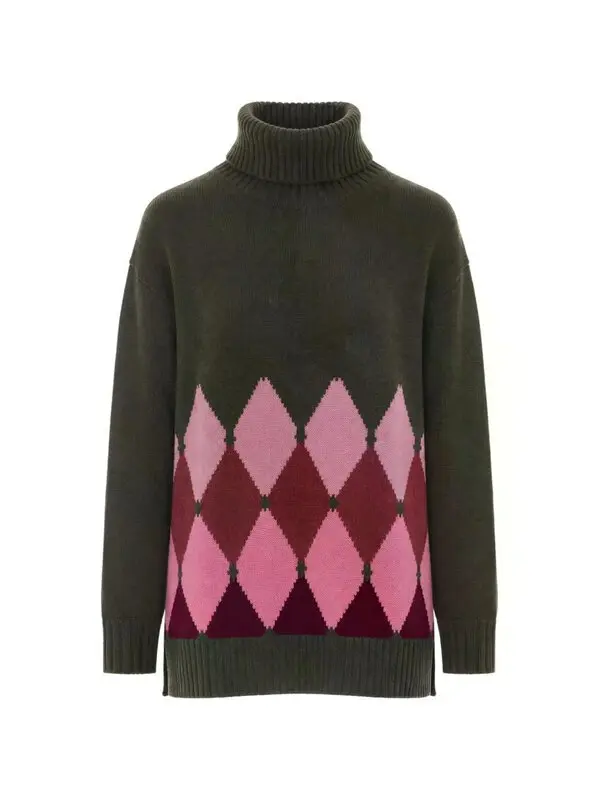 BALLANTYNE Argyle Roll-neck Sweater - Green