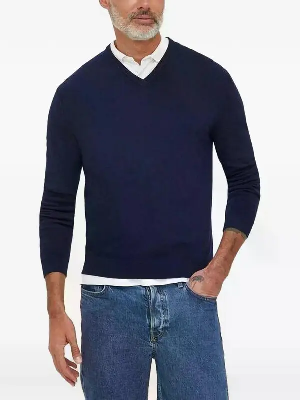 BENETTON V-neck Sweater With Ribbed Hem And Cuffs - Blue