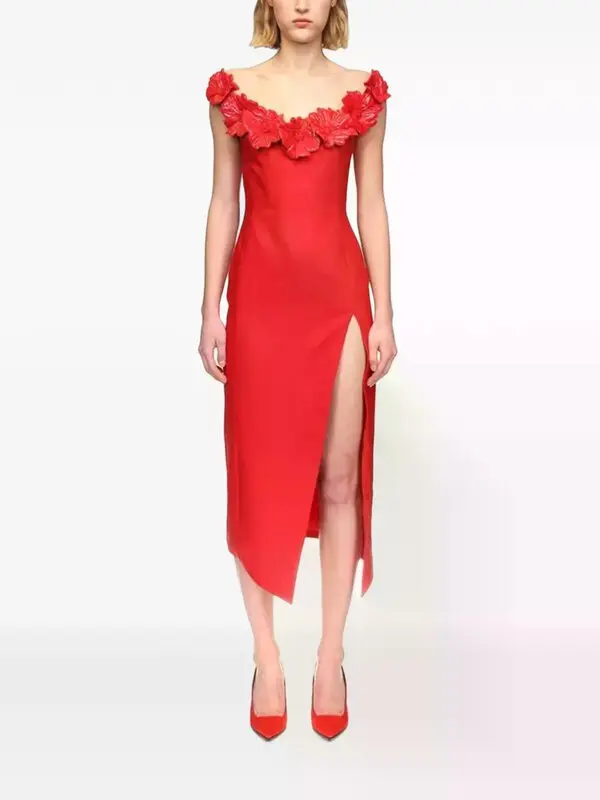 David Koma 3d Floral-applique Off-shoulder Midi Dress