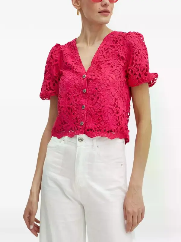 MORGAN Oria Floral Lace V-neck Top