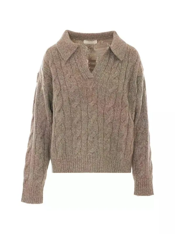 ELEH Sequin-embellished Cable-knit Polo Sweater