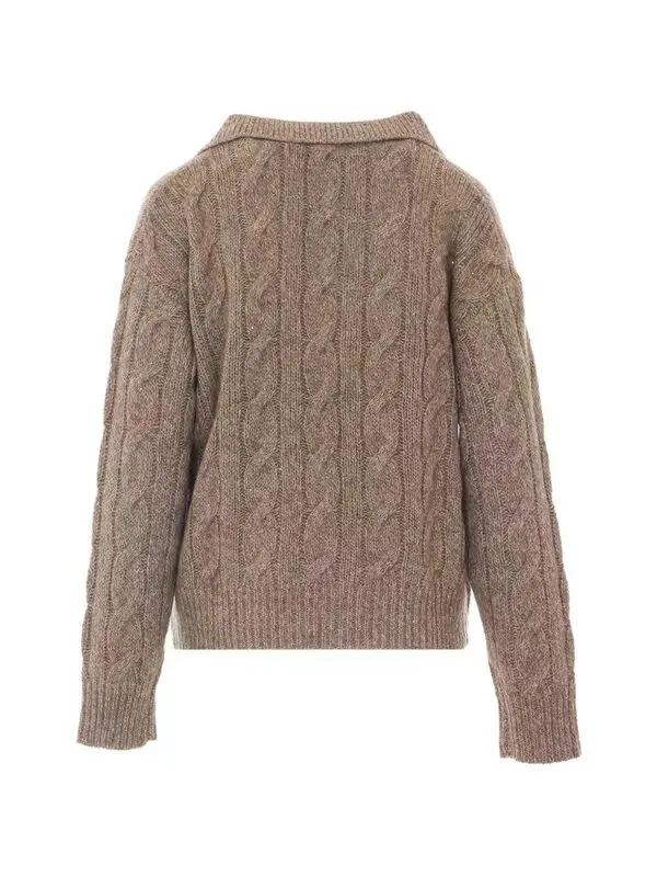 ELEH Sequin-embellished Cable-knit Polo Sweater