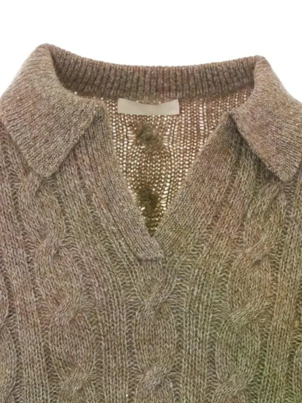 ELEH Sequin-embellished Cable-knit Polo Sweater