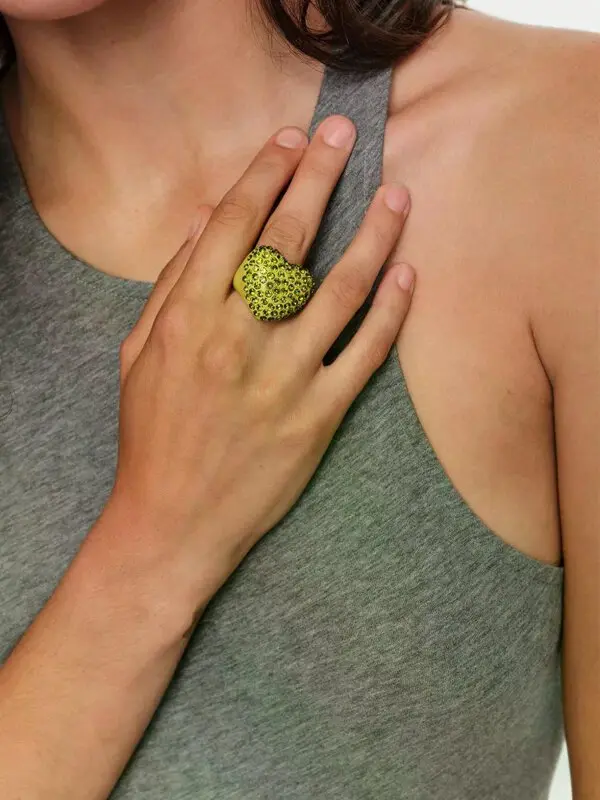 Bimba Y Lola Lime Crystals Heart Ring - Green