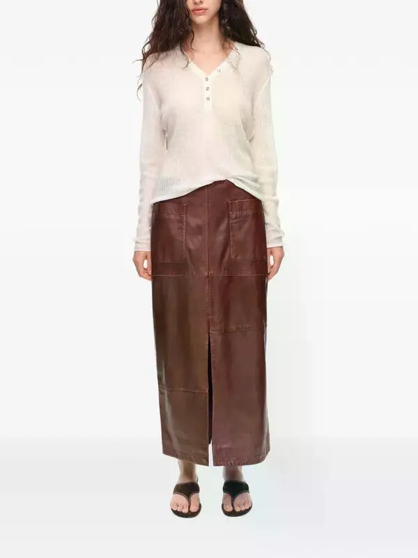 Bimba Y Lola Washed Leather Midi Skirt - Brown